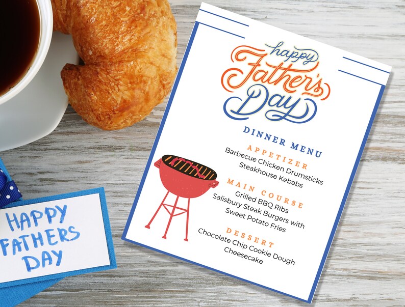 Father's Day Menu Card, BBQ Menu Template, Father's Day Grilling, Food ...