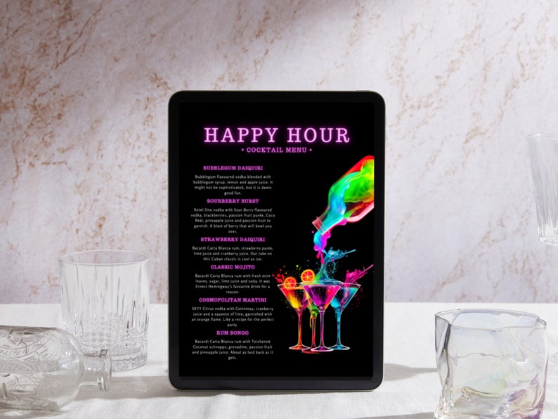 Neon Bar Menu Sign, Signature Drinks Sign, Cocktail Menu, Black Bar ...