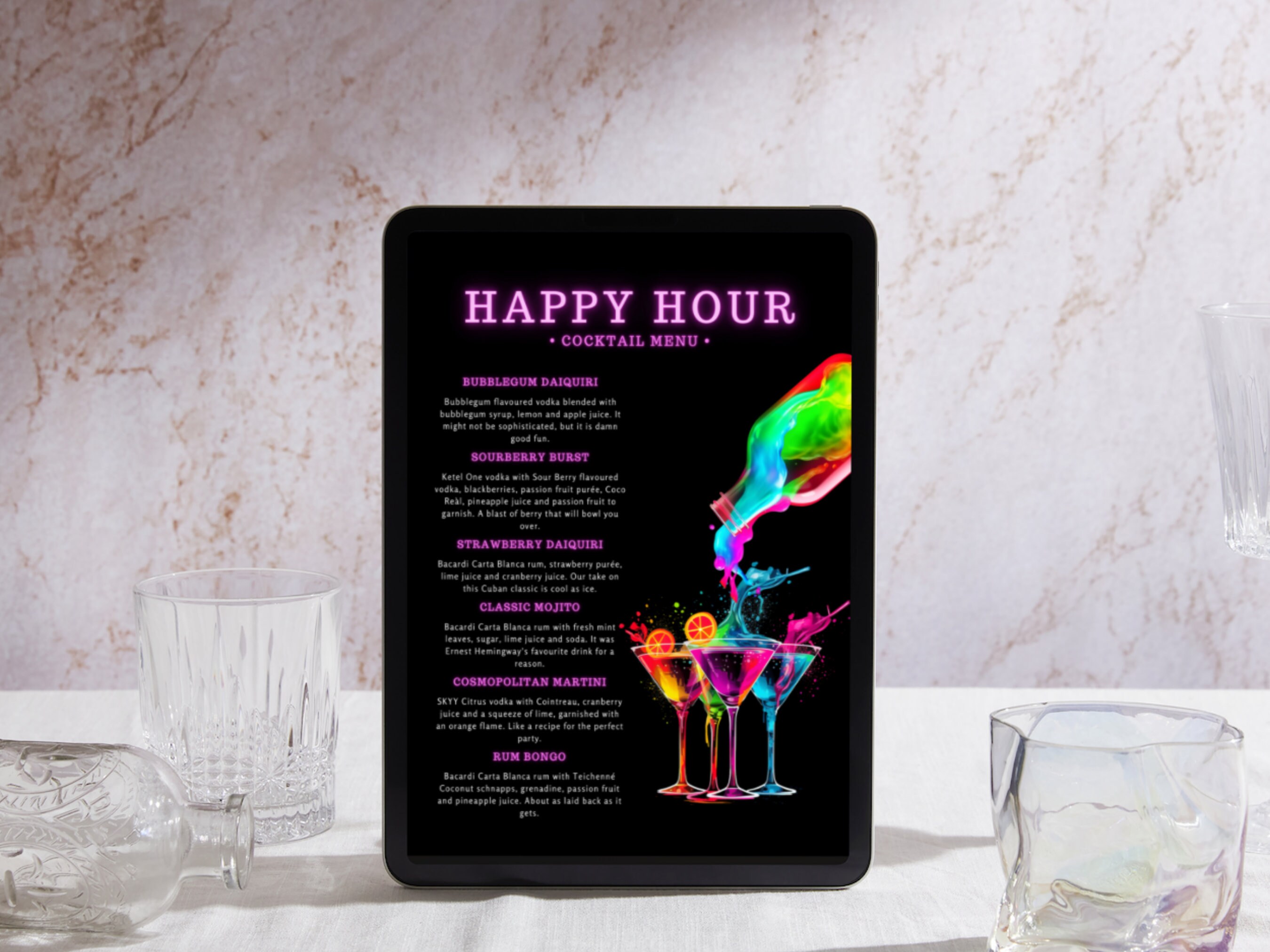 Neon Bar Menu Sign, Signature Drinks Sign, Cocktail Menu, Black Bar ...