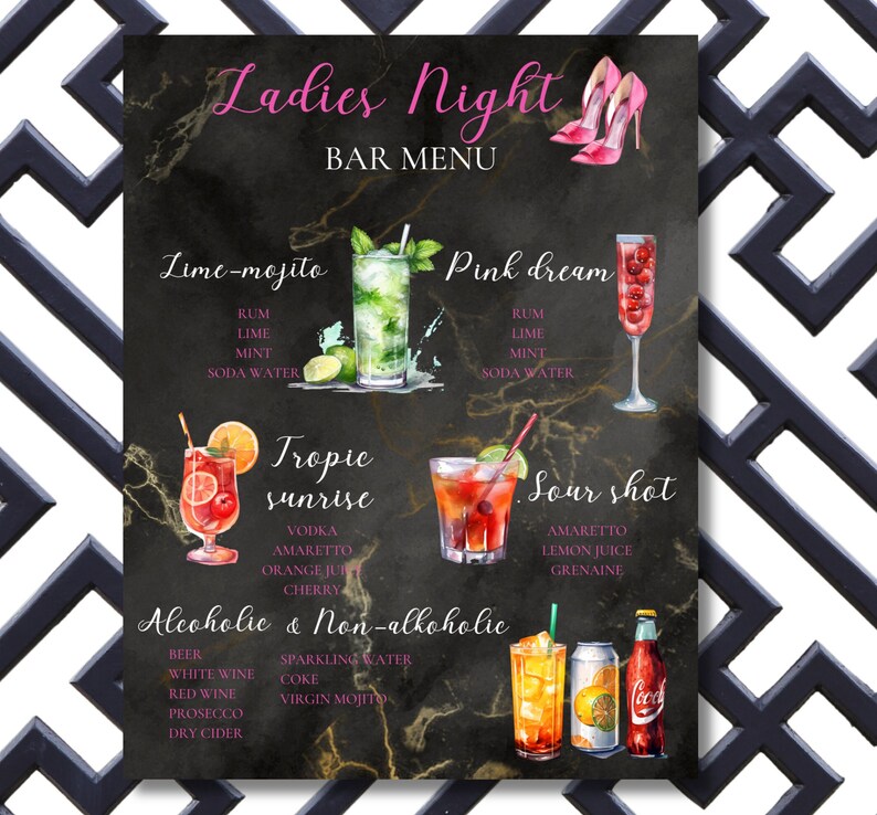 Bar Menu Template, Drink Menu Template, Customizable Drink Menu, Girls ...