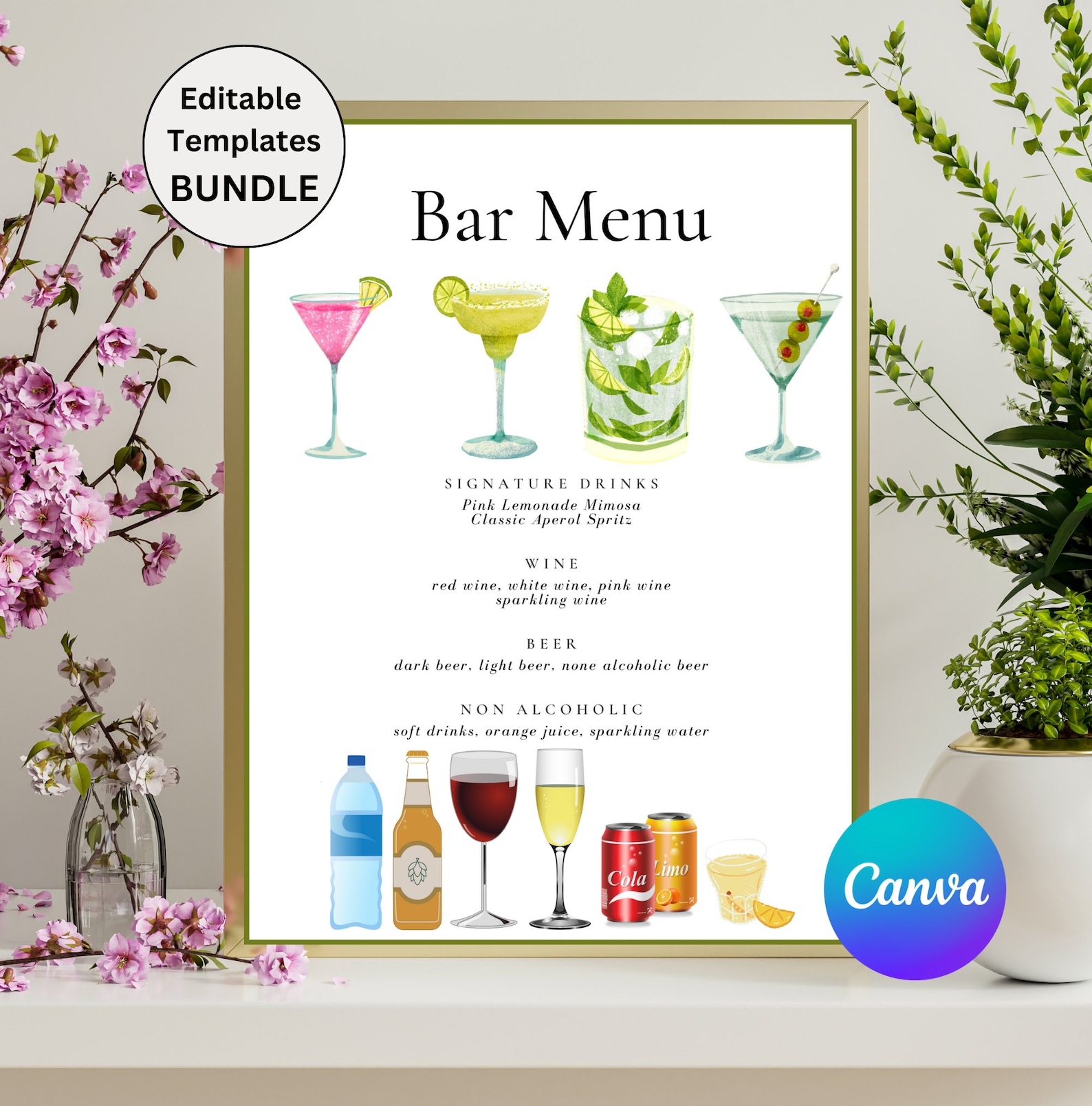 Bar Menu Template, Drink Menu Template, Customizable Drink Menu, Bar ...