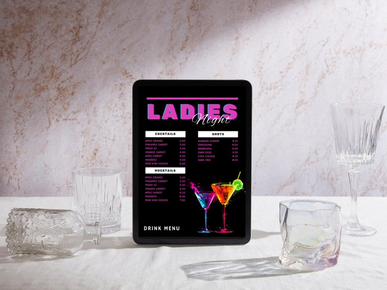 Bar Menu Template, Drink Menu Template, Customizable Drink Menu, Girls ...