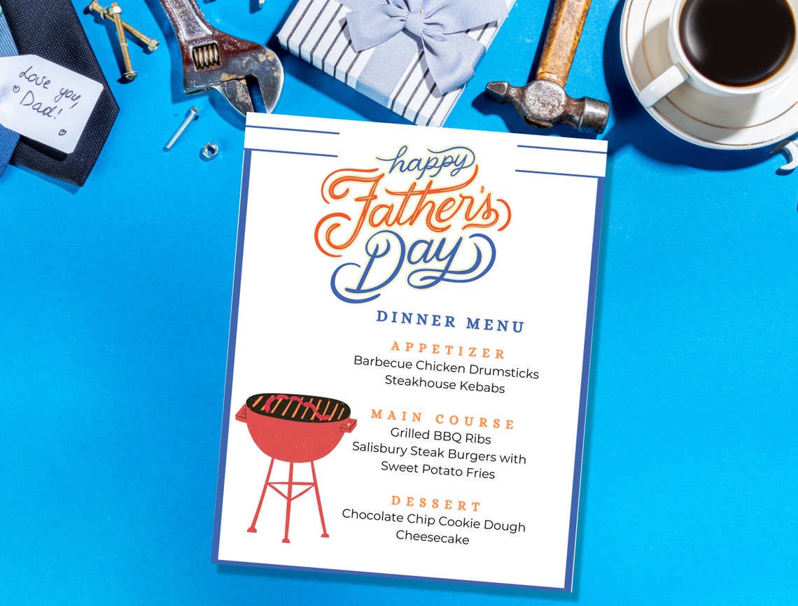 Father&#039;s Day Menu Card, BBQ Menu Template, Father&#039;s Day Grilling, Food ...