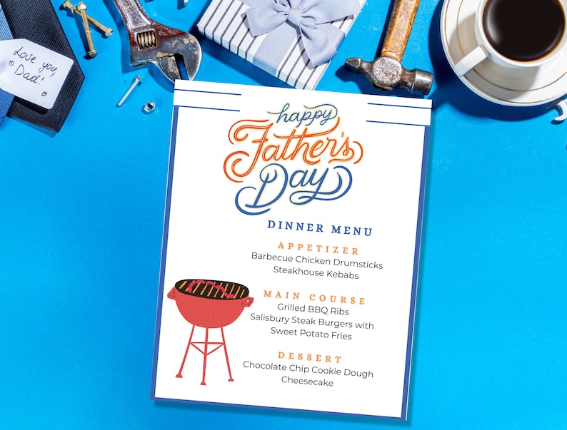 Father's Day Menu Card, BBQ Menu Template, Father's Day Grilling, Food ...
