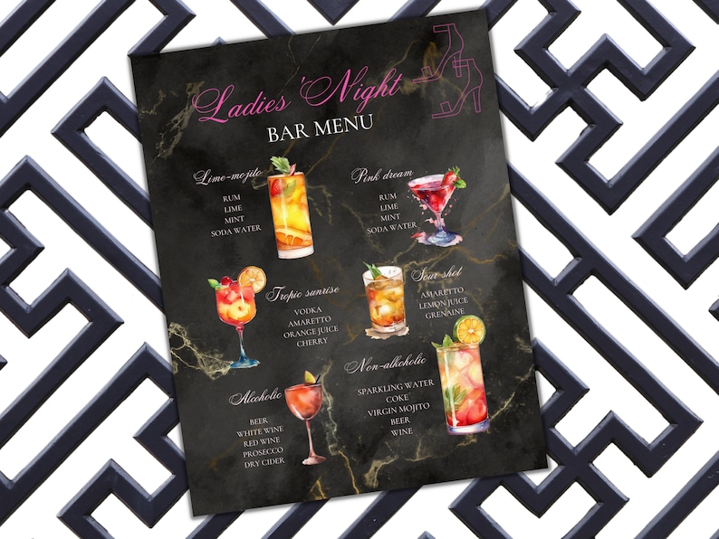 Bar Menu Template, Drink Menu Template, Customizable Drink Menu, Girls ...