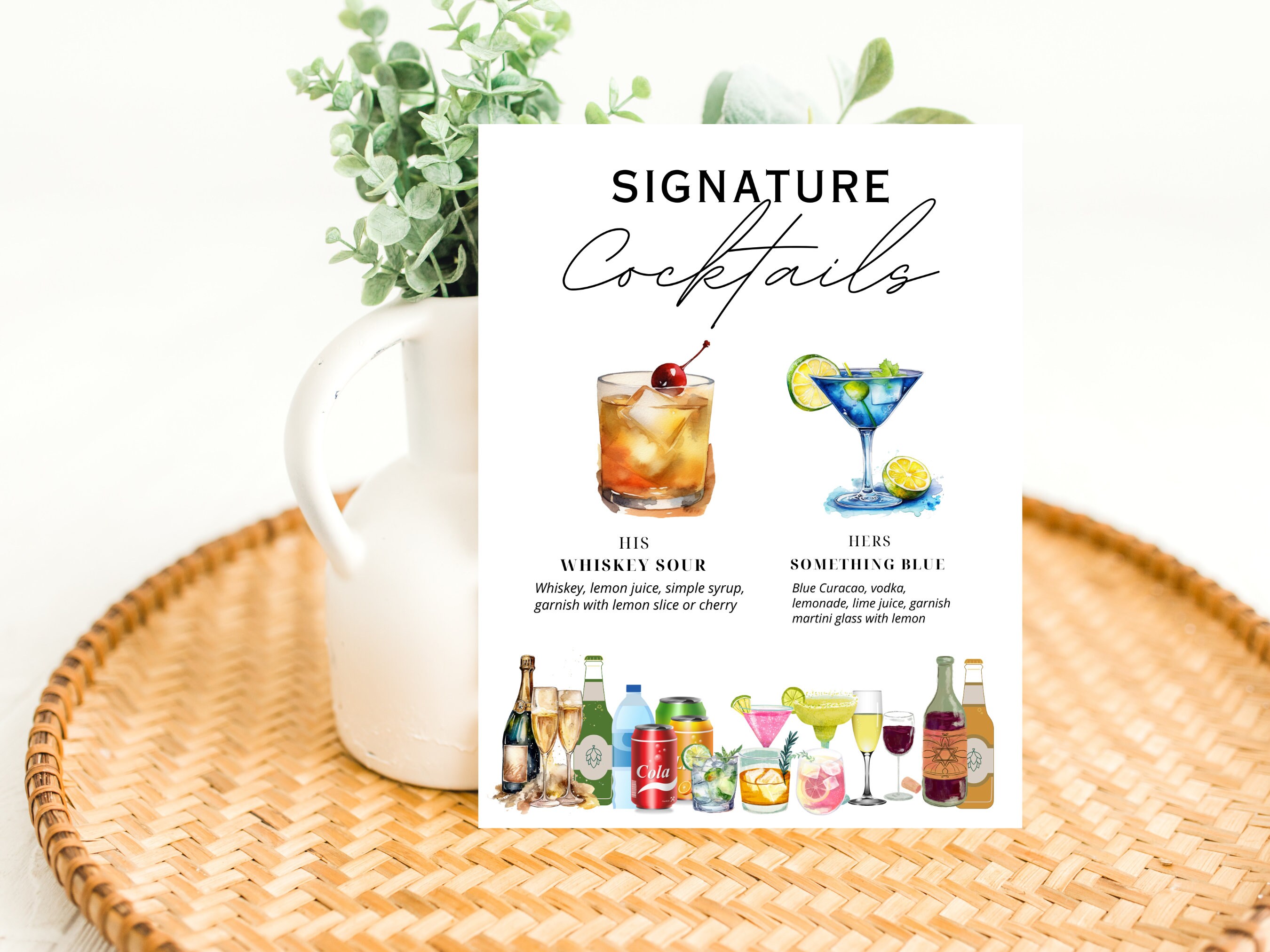 Signature Drink Sign, Bar Menu Template, Minimalist Printable Bar Menu ...