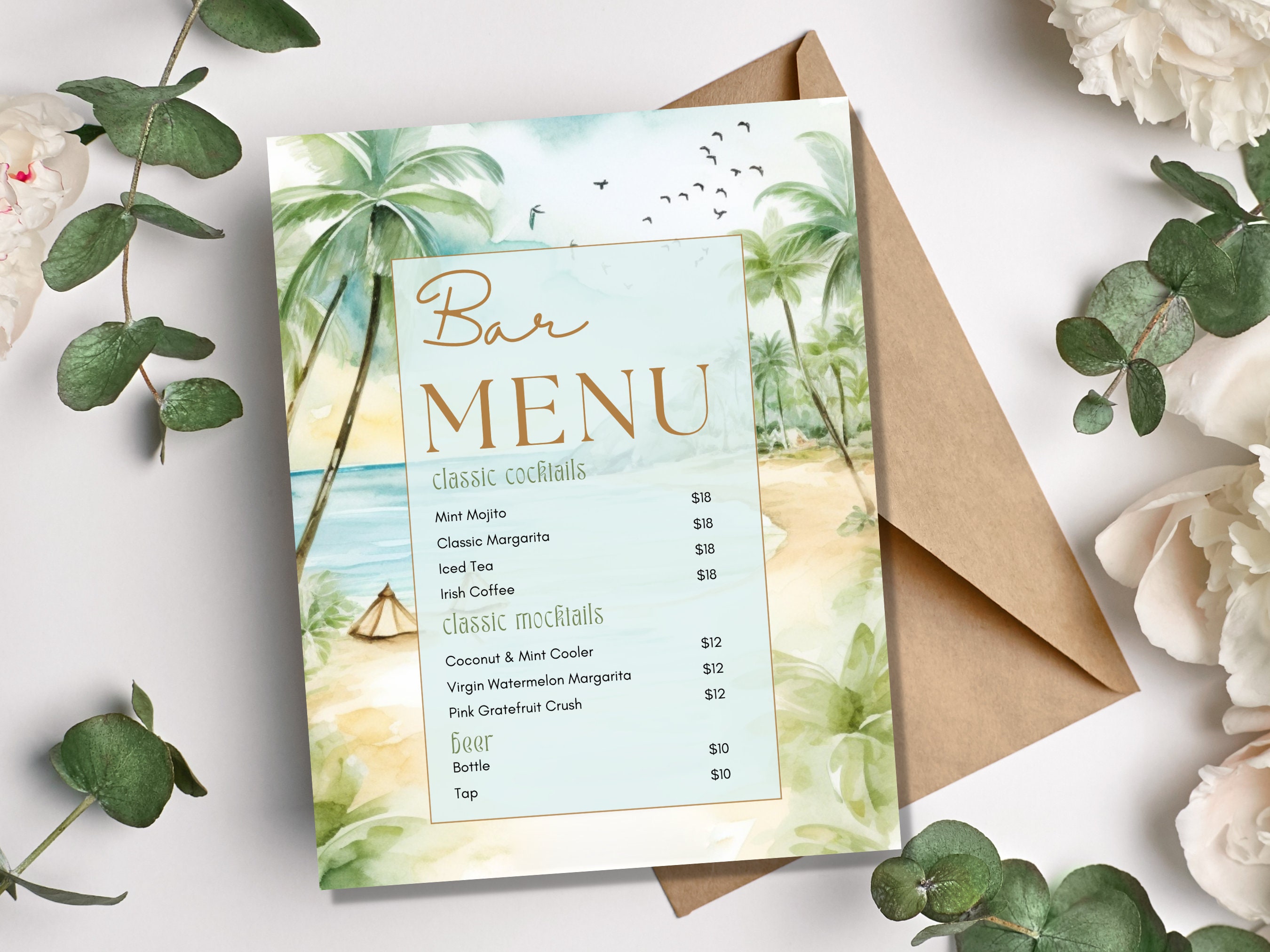 Beach Bar Menu Template, Drink Menu Template, Customizable Drink Menu ...