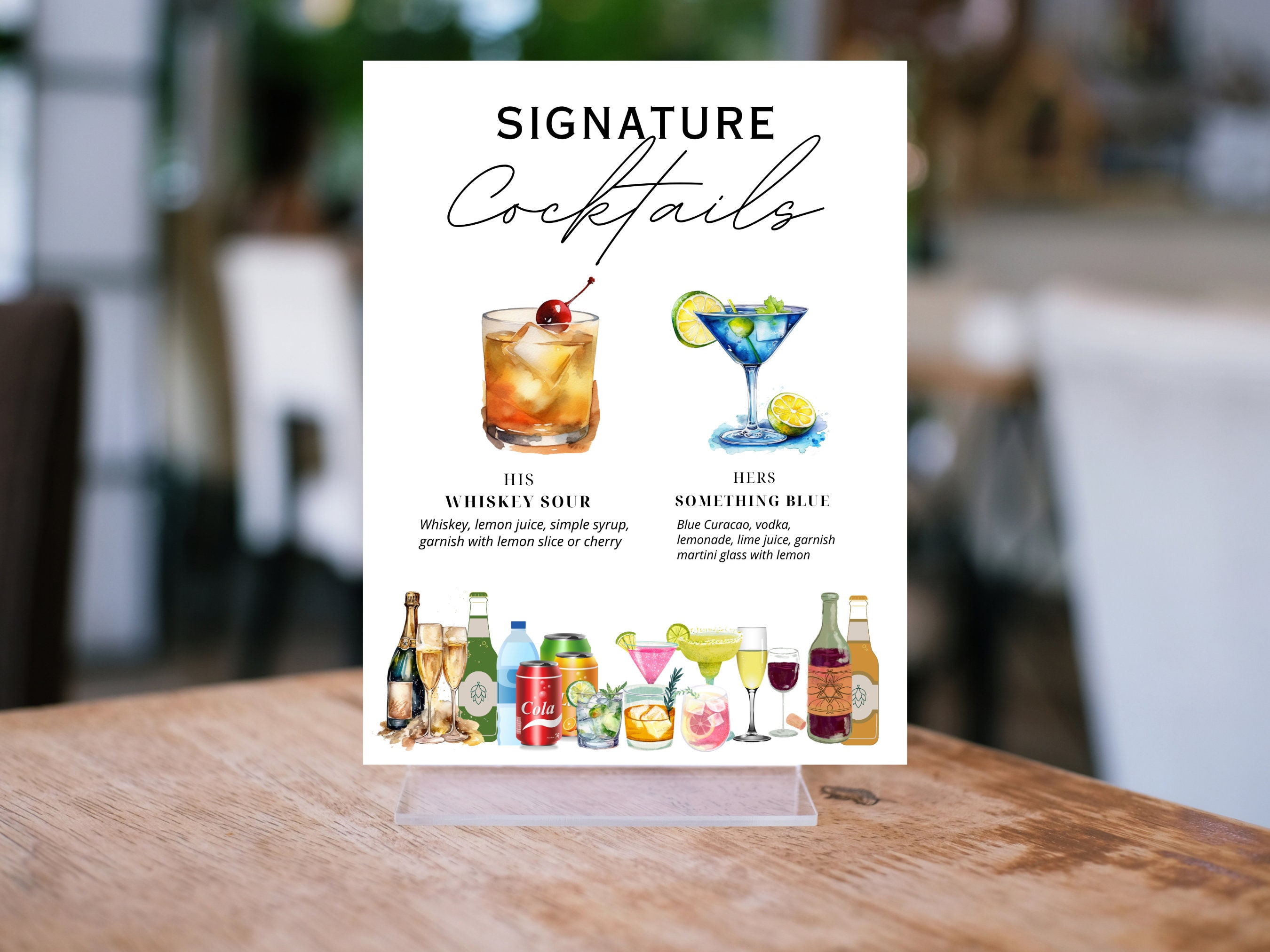 Signature Drink Sign, Bar Menu Template, Minimalist Printable Bar Menu ...