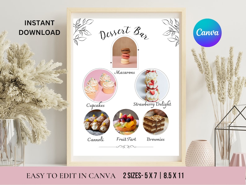 Dessert Bar Menu Sign Template, 8.5 X 11| 5 X 7 Design Your Own Dessert ...