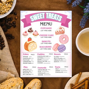 Dessert Menu Template, Customizable Dessert Menu, Editable Dessert Bar ...