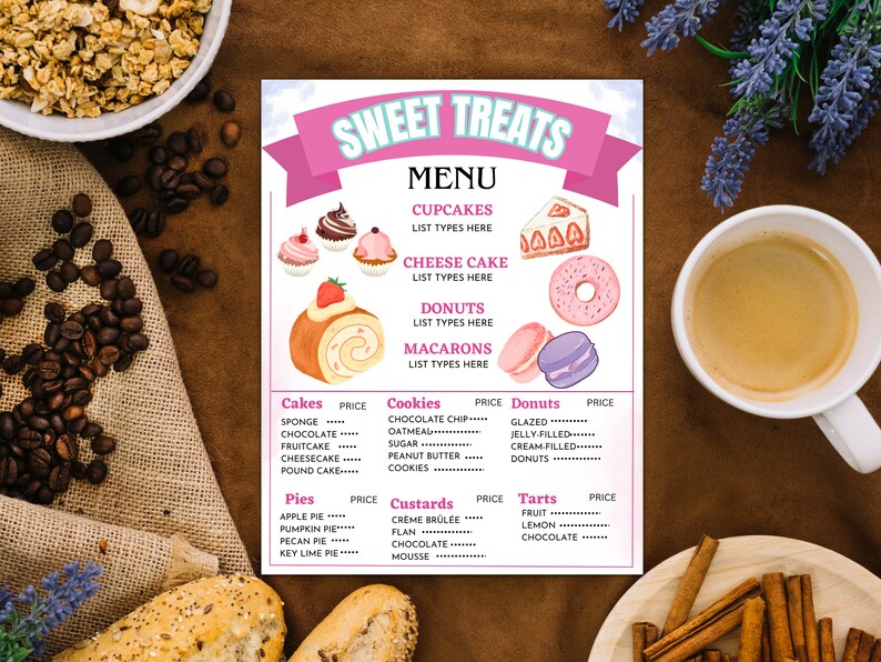 Dessert Menu Template, Customizable Dessert Menu, Editable Dessert Bar ...