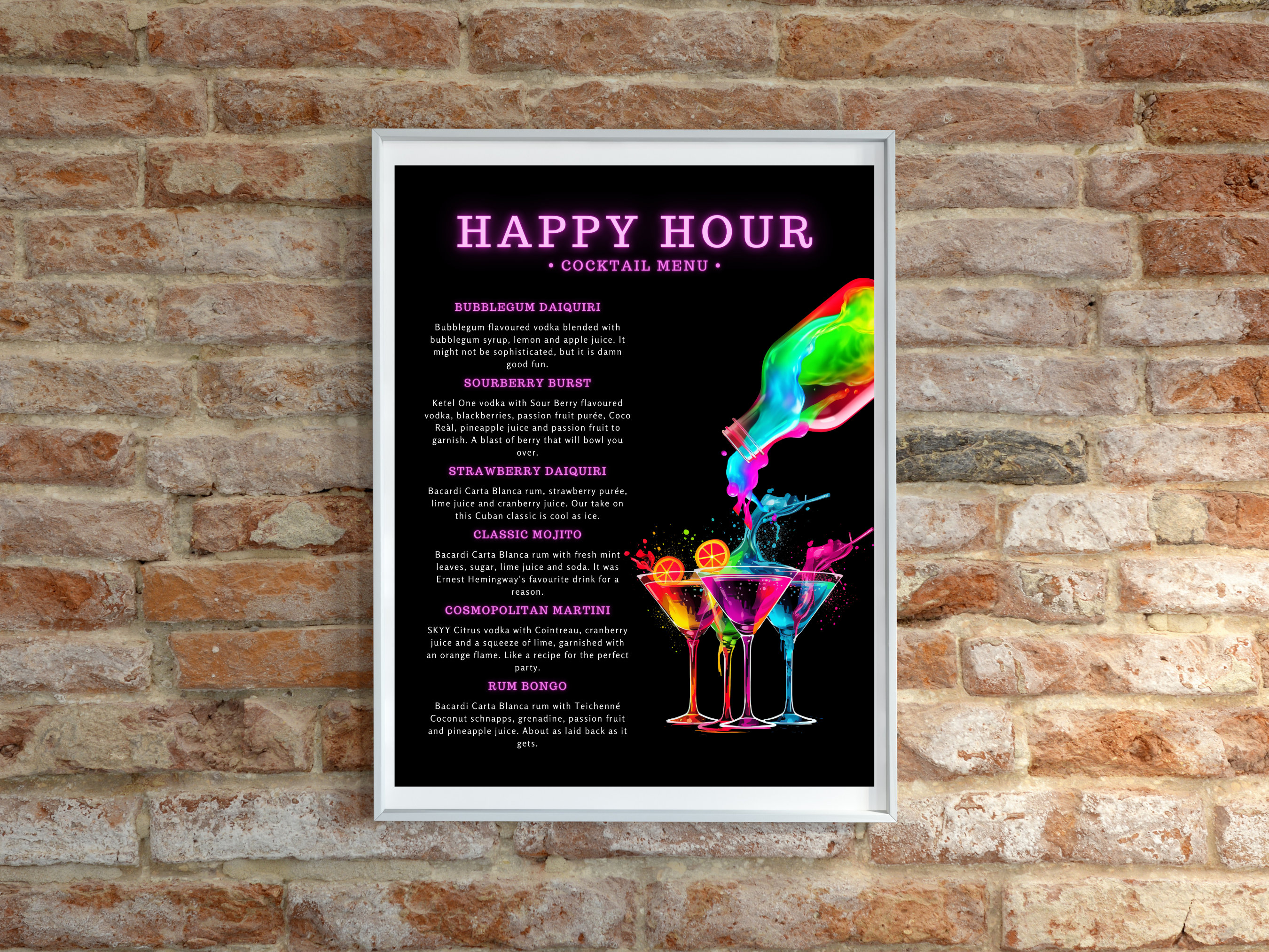 Neon Bar Menu Sign, Signature Drinks Sign, Cocktail Menu, Black Bar ...