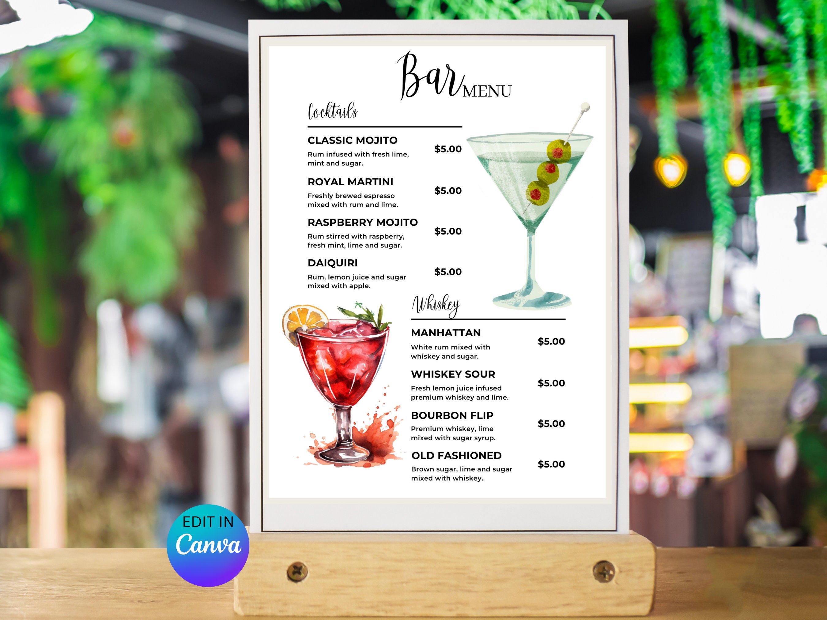 Bar Menu Template, Drink Menu Template, Customizable Drink Menu, Bar ...