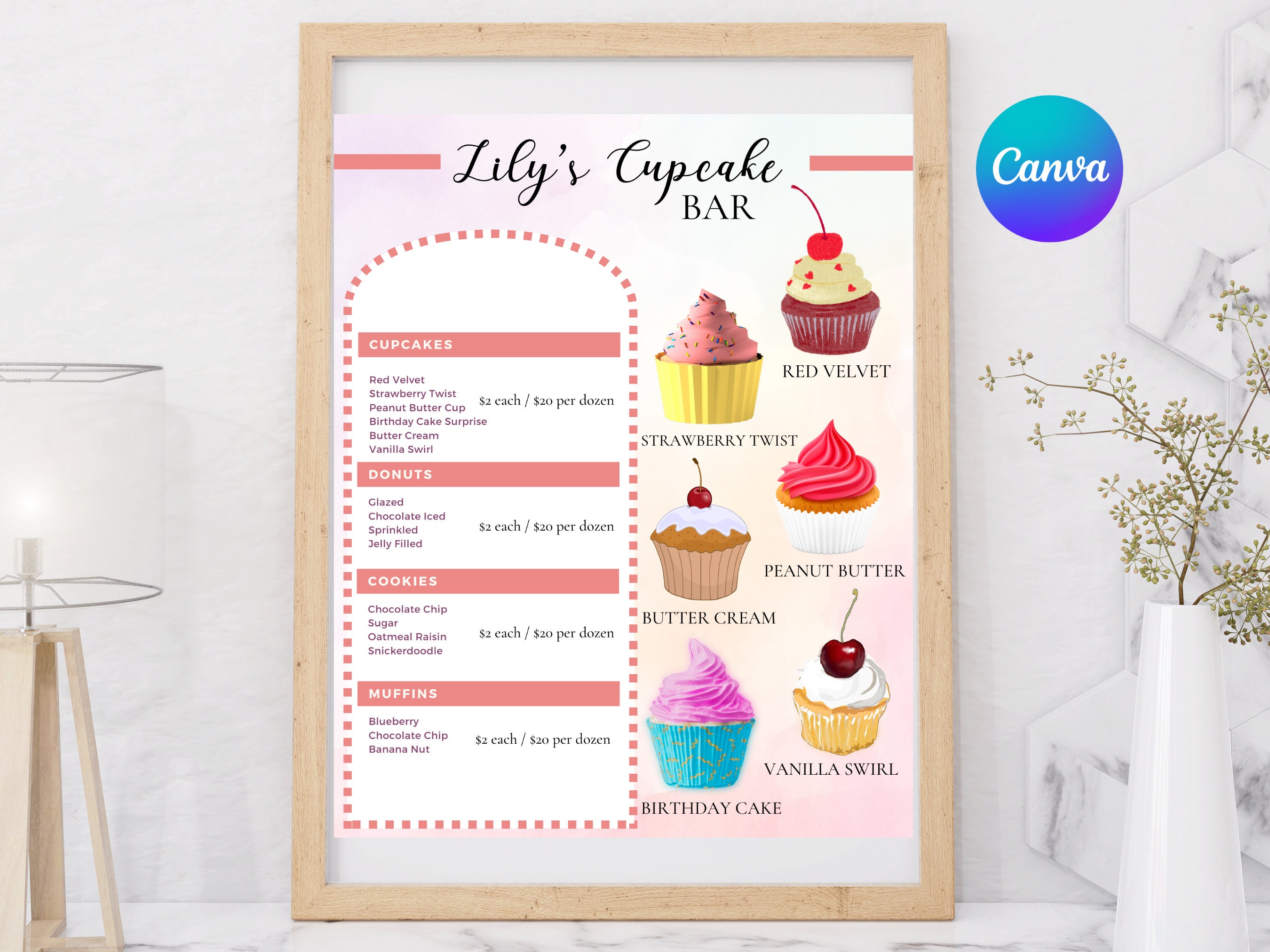 Cupcake Bar Menu, Bakery Menu Template, Dessert Menu Template, Sweet ...