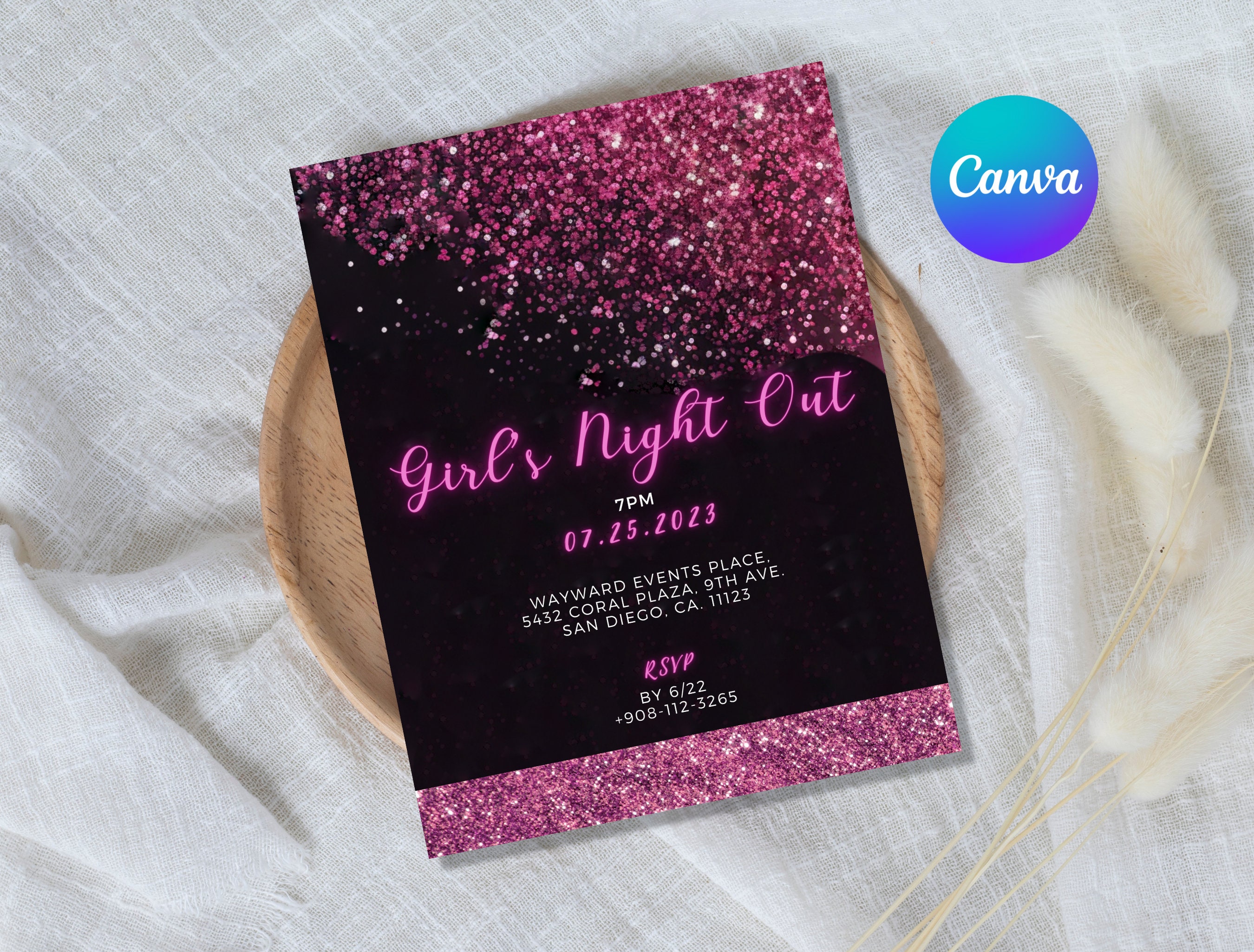 Pink & Black Neon Girls Night Out Invitation Evite or - Etsy