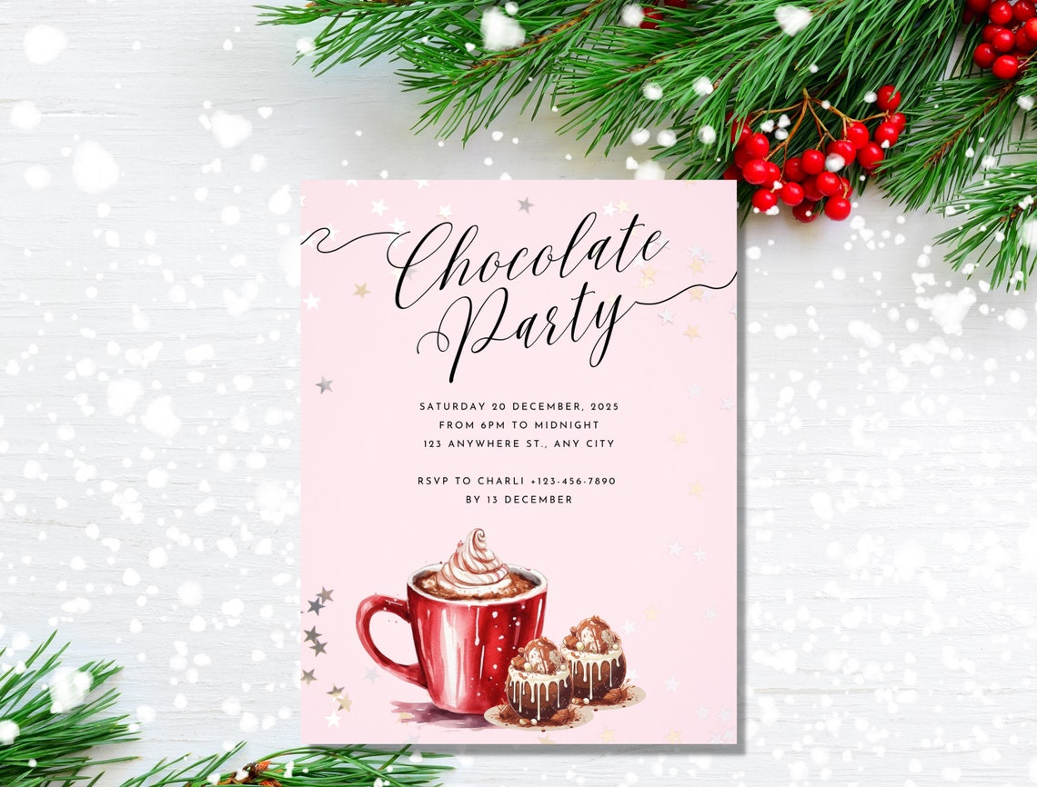 Hot Chocolate Party Invitation Template, Hot Chocolate Printable Card ...