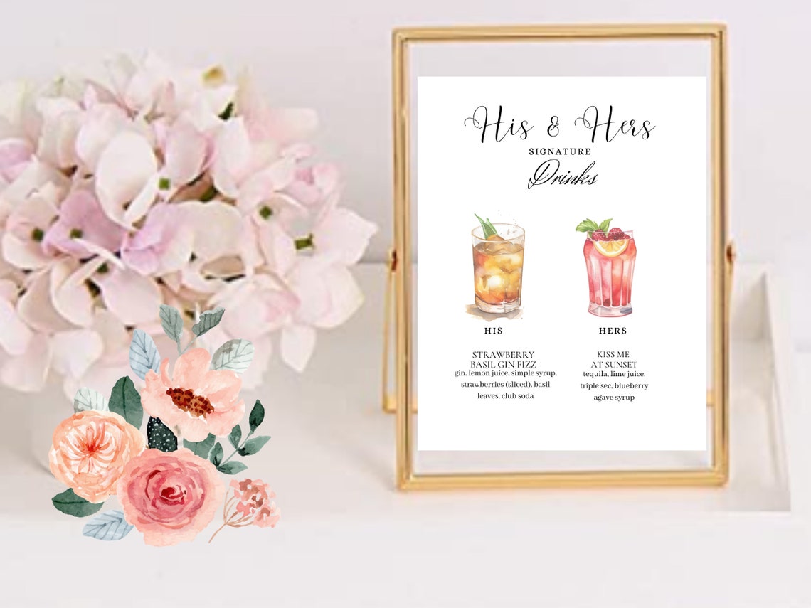 Wedding Drink Menu Template Download Bar Menu Template - Etsy