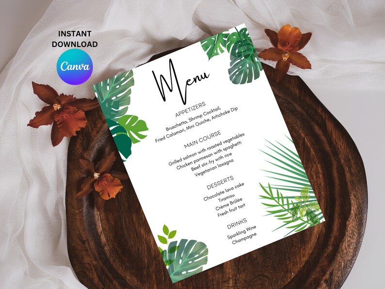 Tropical Menu Card Template, Dinner Menu Template for Baby Shower ...