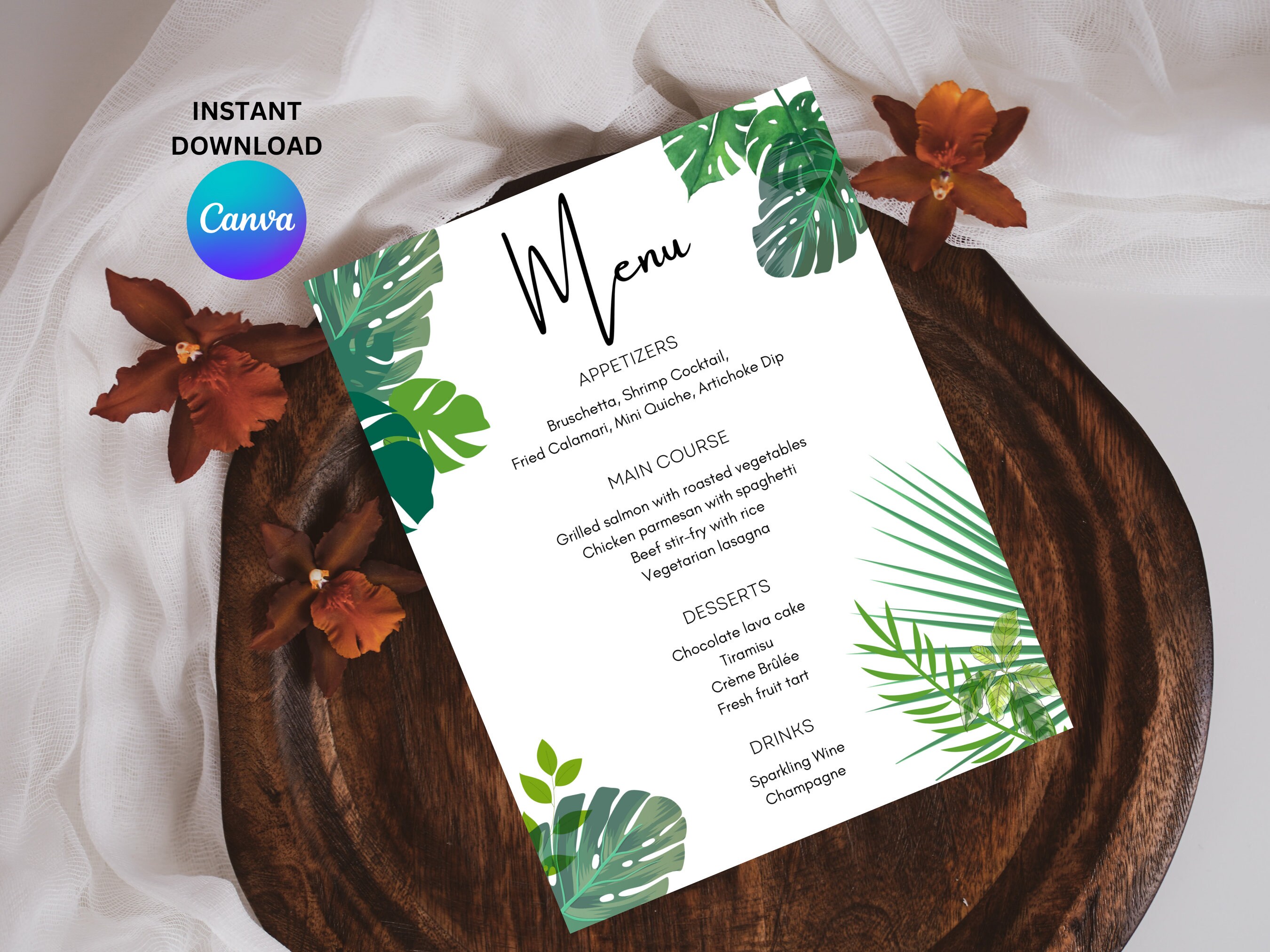 Tropical Menu Card Template, Dinner Menu Template for Baby Shower ...