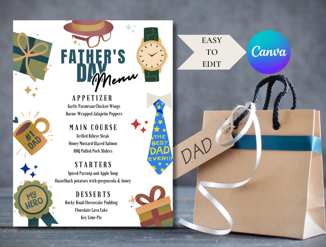 Father's Day Menu Template, BBQ Menu Template, Father's Day Grilling ...