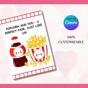 Popcorn Valentine Cards for Kids Classroom- Printable PDF for Classroom ...