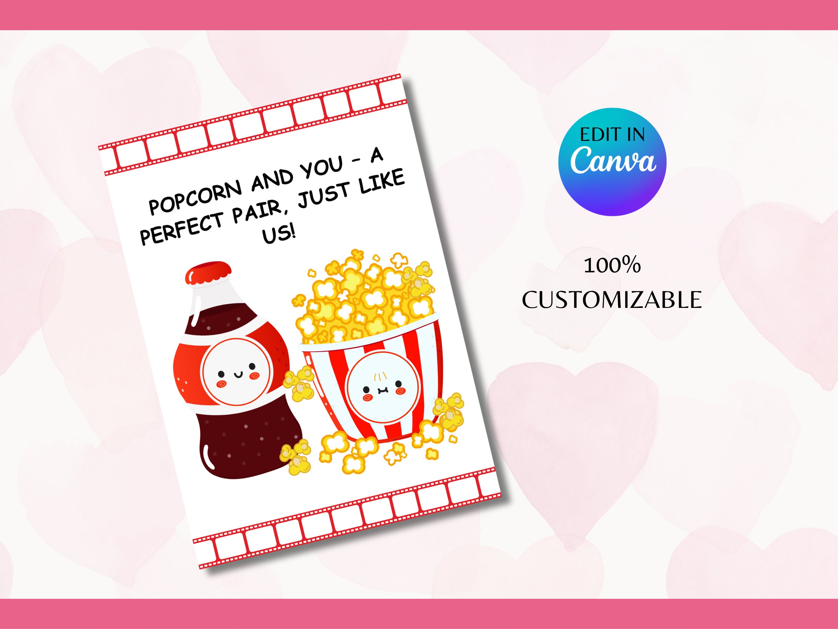 Popcorn Valentine Cards for Kids Classroom- Printable PDF for Classroom ...