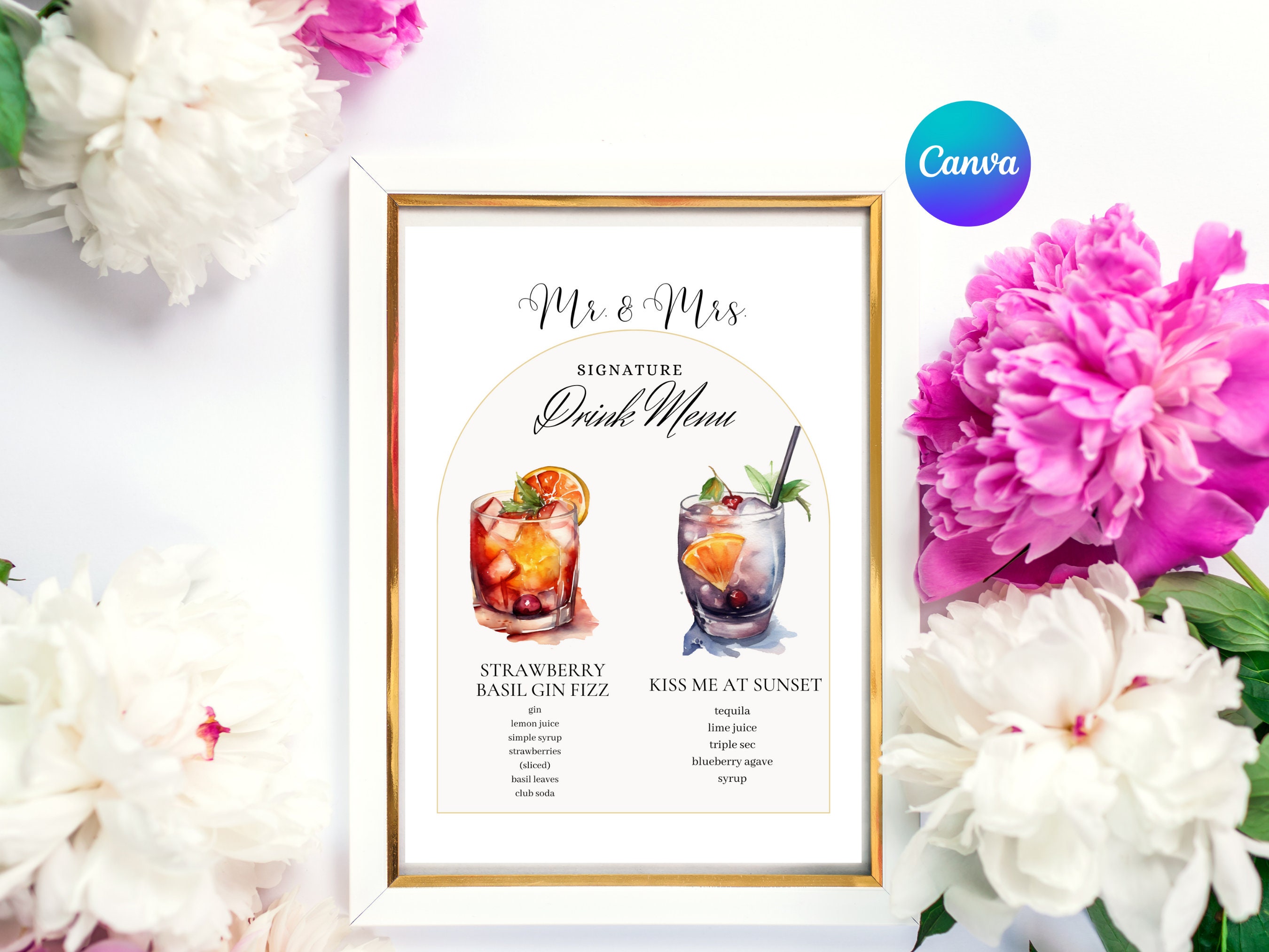 Wedding Drink Menu Template Download Cocktail Menu Template - Etsy