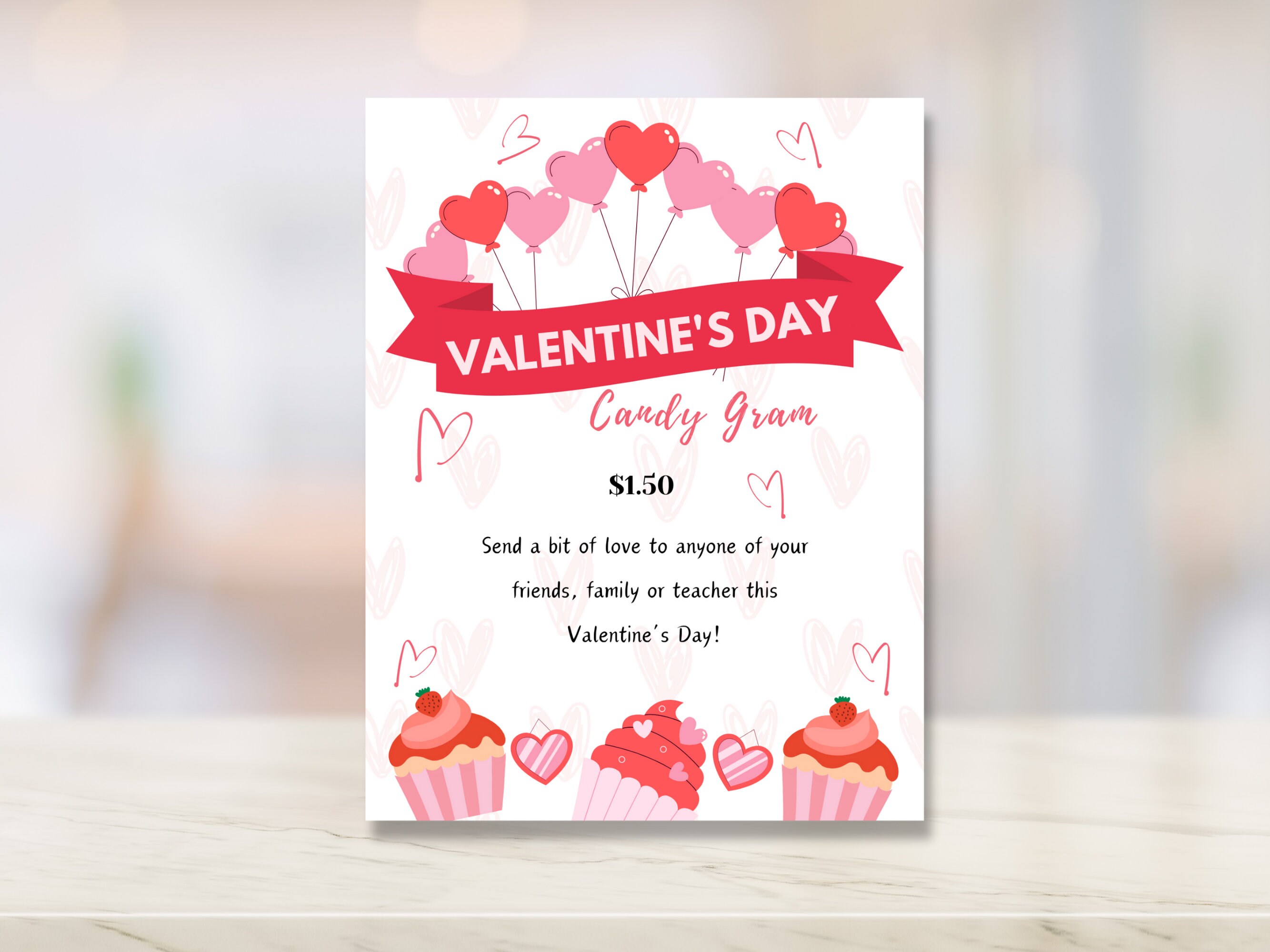 Valentine's Day Candy Gram Template, School Valentine's Day Editable ...