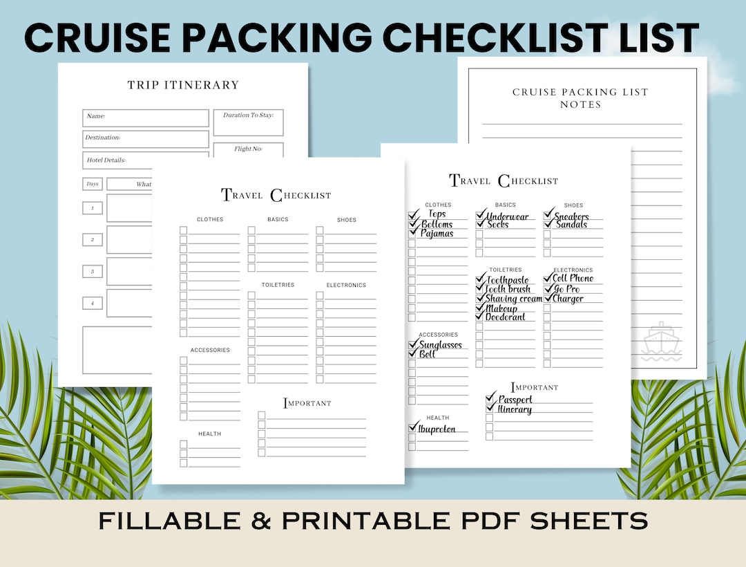Cruise Packing Checklist, Fillable/printable PDF, Cruise Checklist 2023 ...
