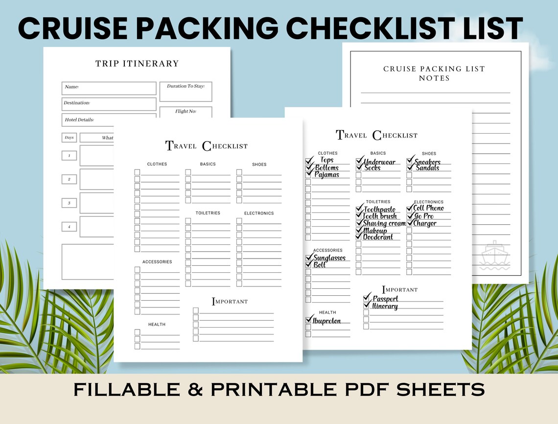 Cruise Packing Checklist, Fillable/printable PDF, Cruise Checklist 2023 ...