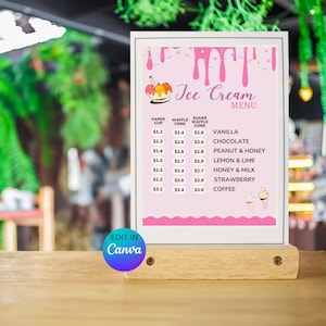 Ice Cream Shop Menu, Pricelist Template, Editable Dessert Menu, Sweet ...