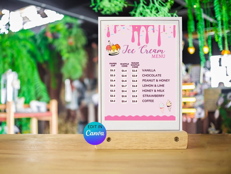 Ice Cream Shop Menu, Pricelist Template, Editable Dessert Menu, Sweet ...