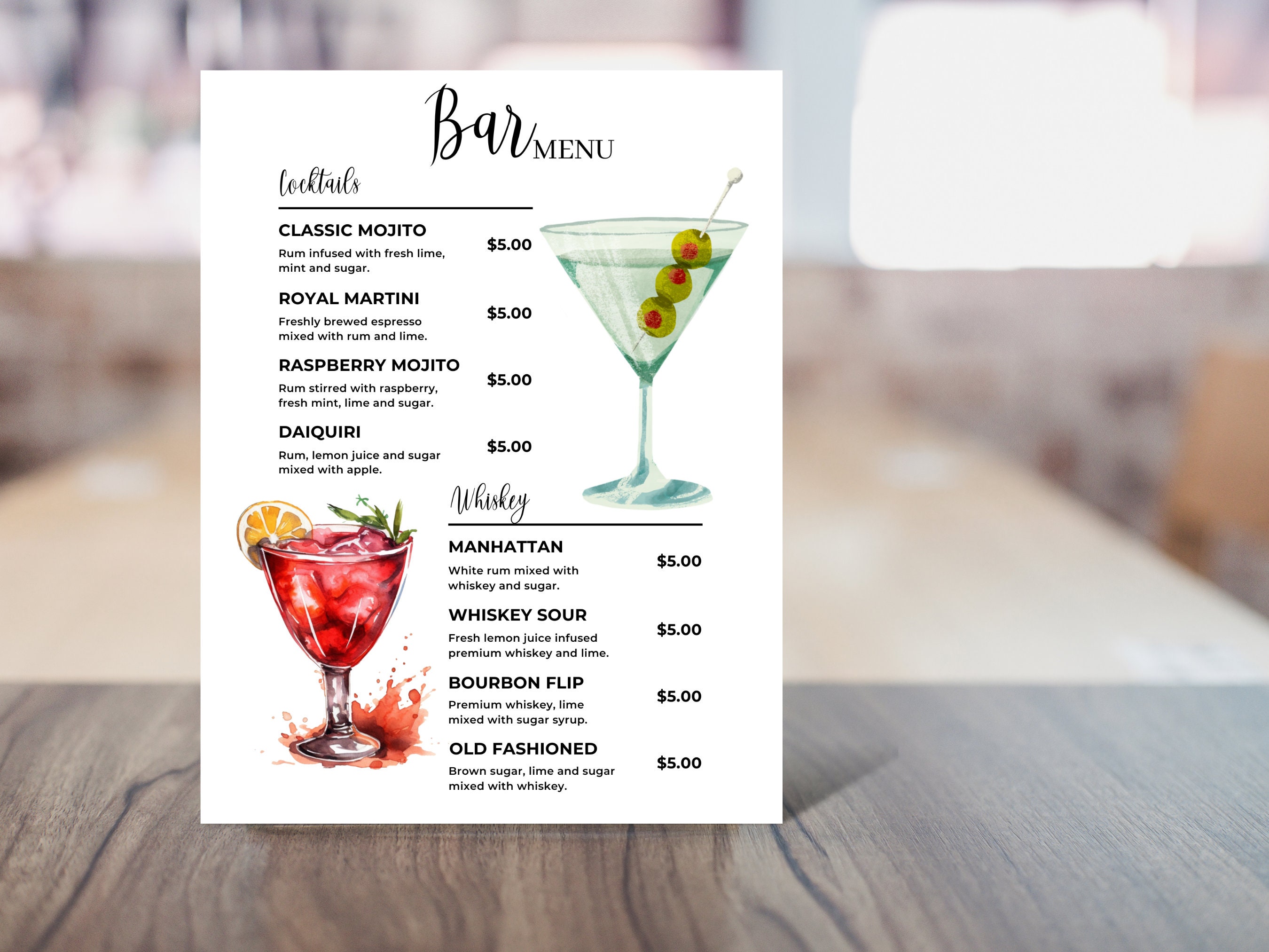 Bar Menu Template, Drink Menu Template, Customizable Drink Menu, Bar ...