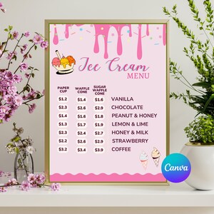 Ice Cream Shop Menu, Pricelist Template, Editable Dessert Menu, Sweet ...