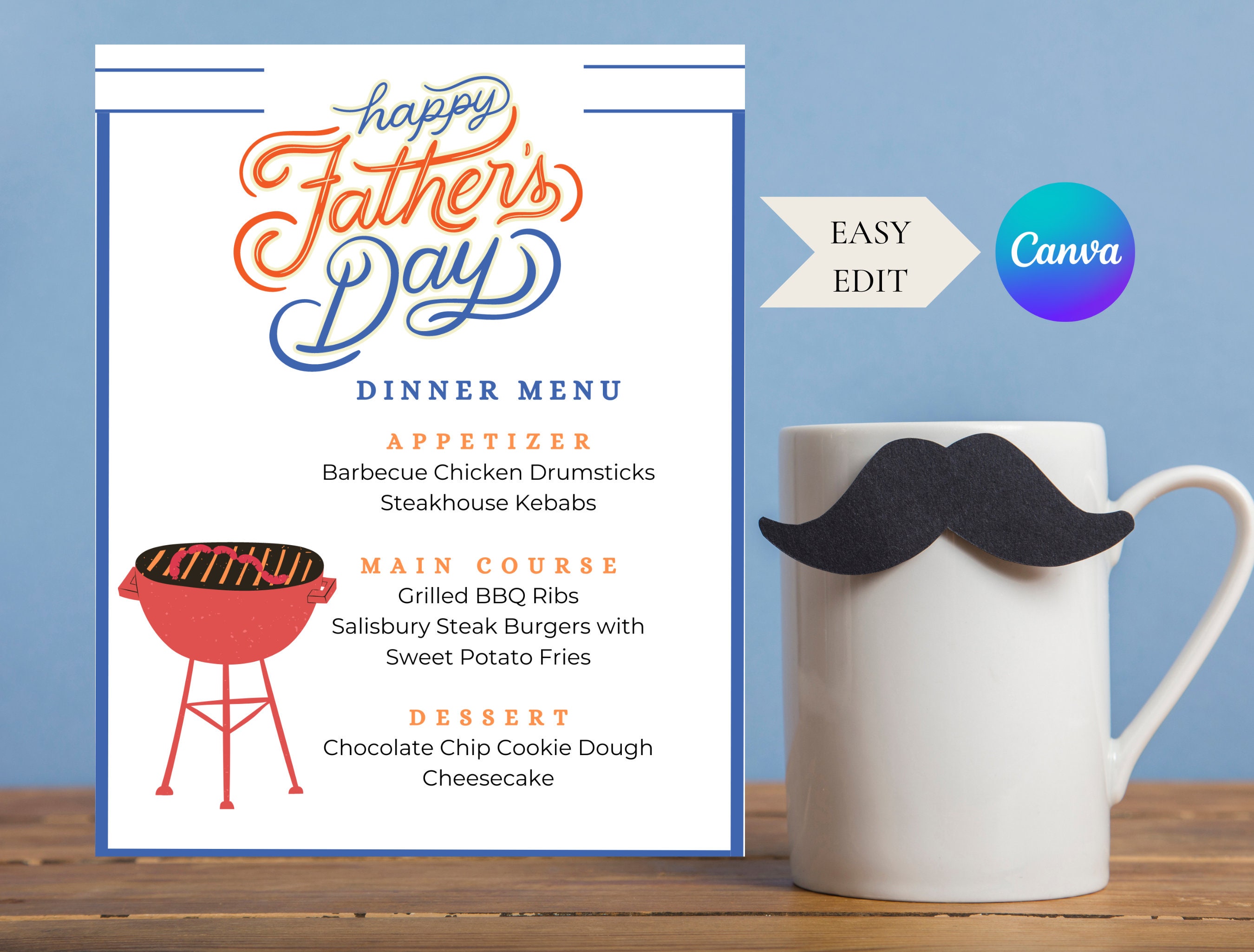 Father's Day Menu Card, BBQ Menu Template, Father's Day Grilling, Food ...
