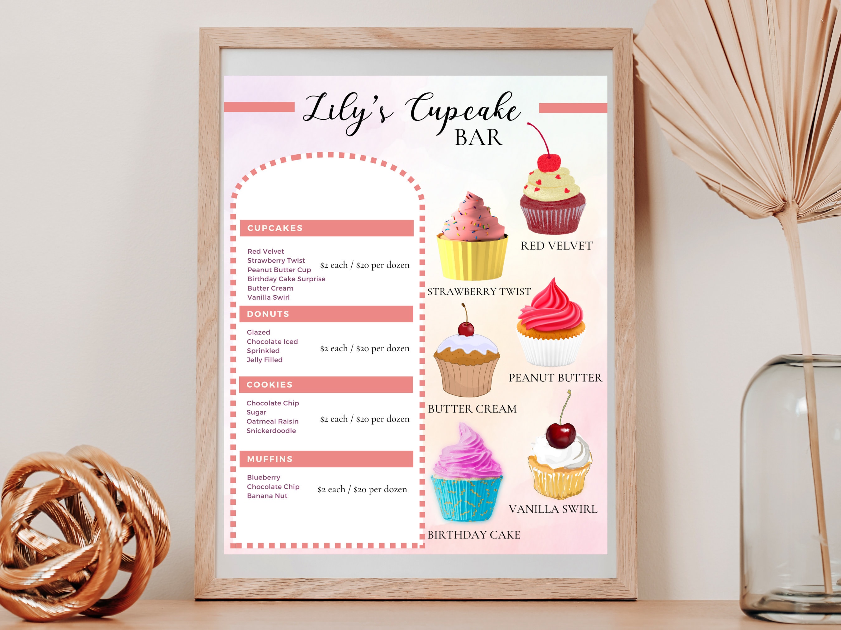 Cupcake Bar Menu, Bakery Menu Template, Dessert Menu Template, Sweet ...