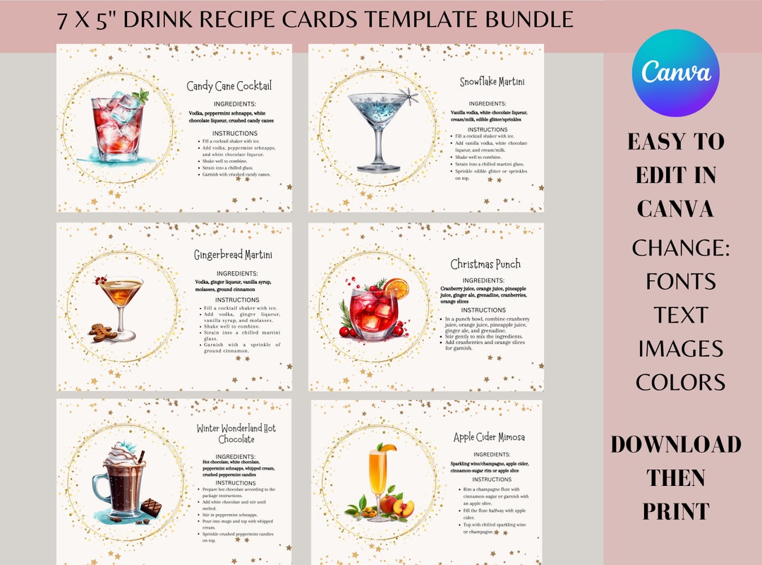Christmas Drink Recipe Cards Template, Christmas Cocktail Recipe Cards ...