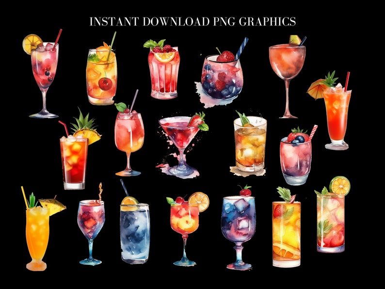 Drink Clipart, Cocktail Clipart, Bar Menu Clipart, Party Drink Clipart ...