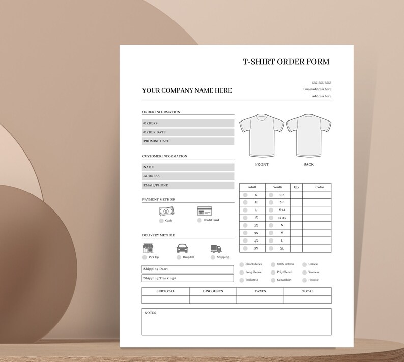 Editable Printable T Shirt Order Form Template, Small Business Order ...