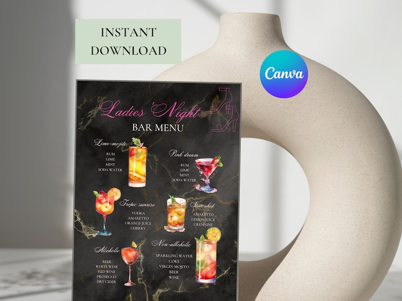 Bar Menu Template, Drink Menu Template, Customizable Drink Menu, Girls ...