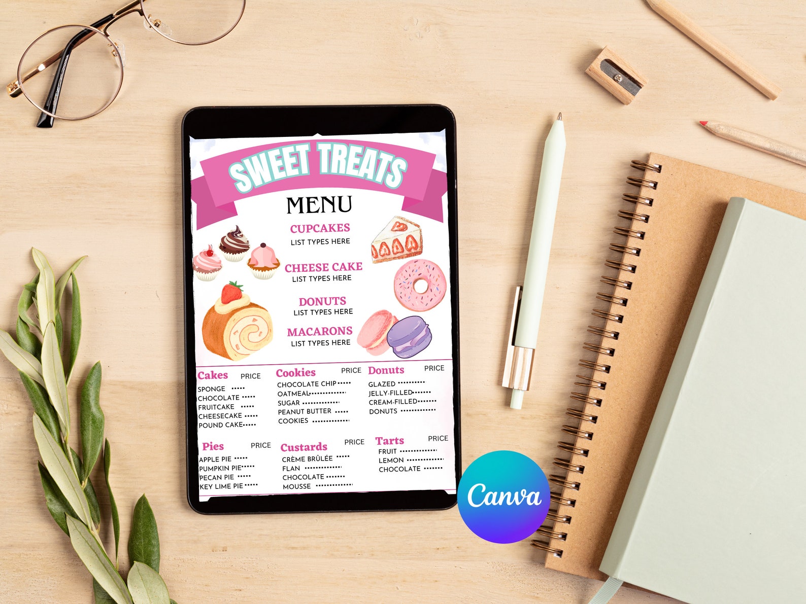 Dessert Menu Template, Customizable Dessert Menu, Editable Dessert Bar ...