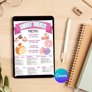 Dessert Menu Template, Customizable Dessert Menu, Editable Dessert Bar ...