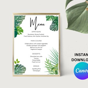 Tropical Menu Card Template, Dinner Menu Template for Baby Shower ...