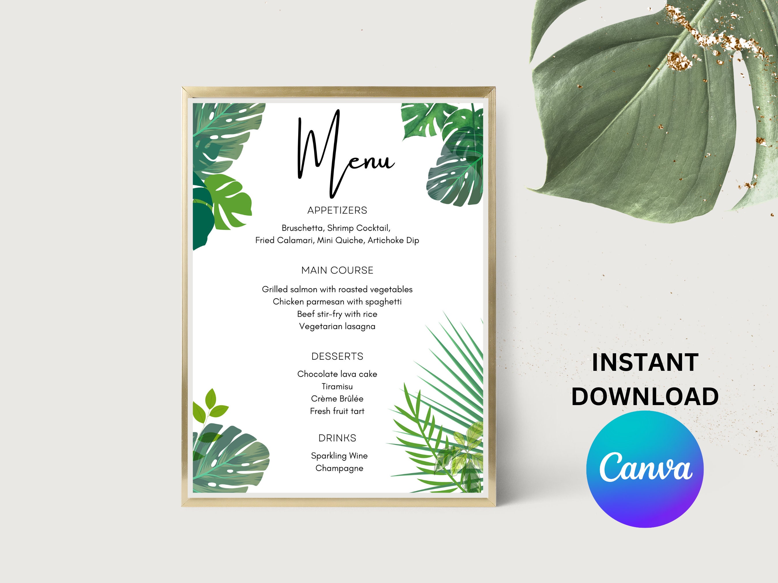 Tropical Menu Card Template, Dinner Menu Template for Baby Shower ...