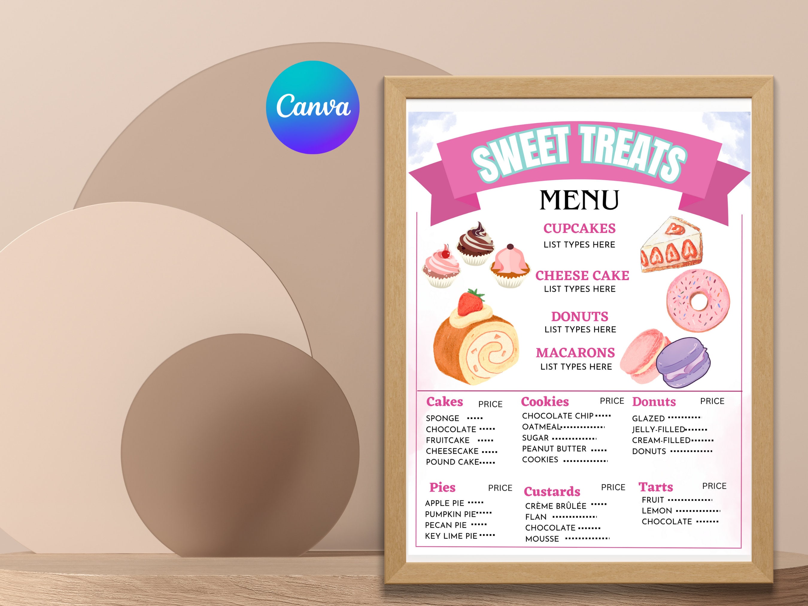 Dessert Menu Template, Customizable Dessert Menu, Editable Dessert Bar ...