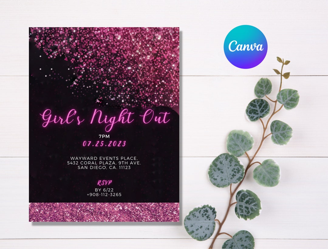 Pink & Black Neon Girls Night Out Invitation, Evite or Printable ...