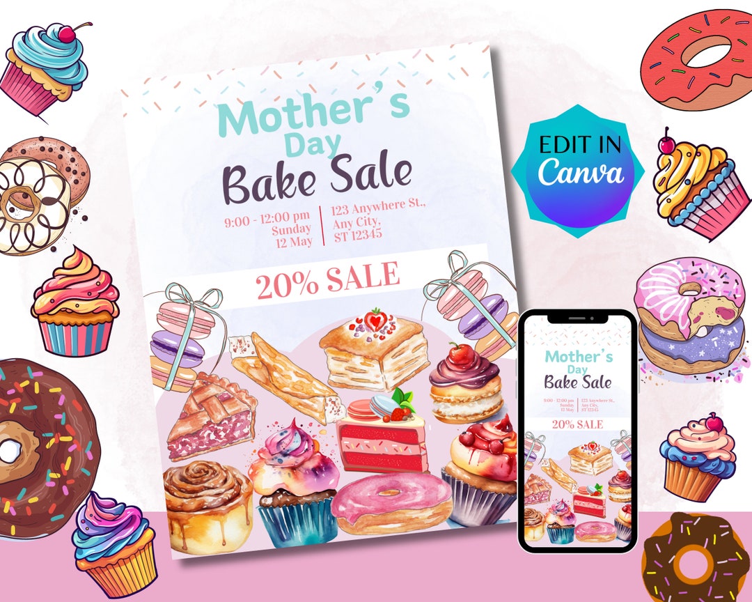 Mother's Day Bake Sale Editable Flyer, DIY Bake Sale Flyer, School PTO ...