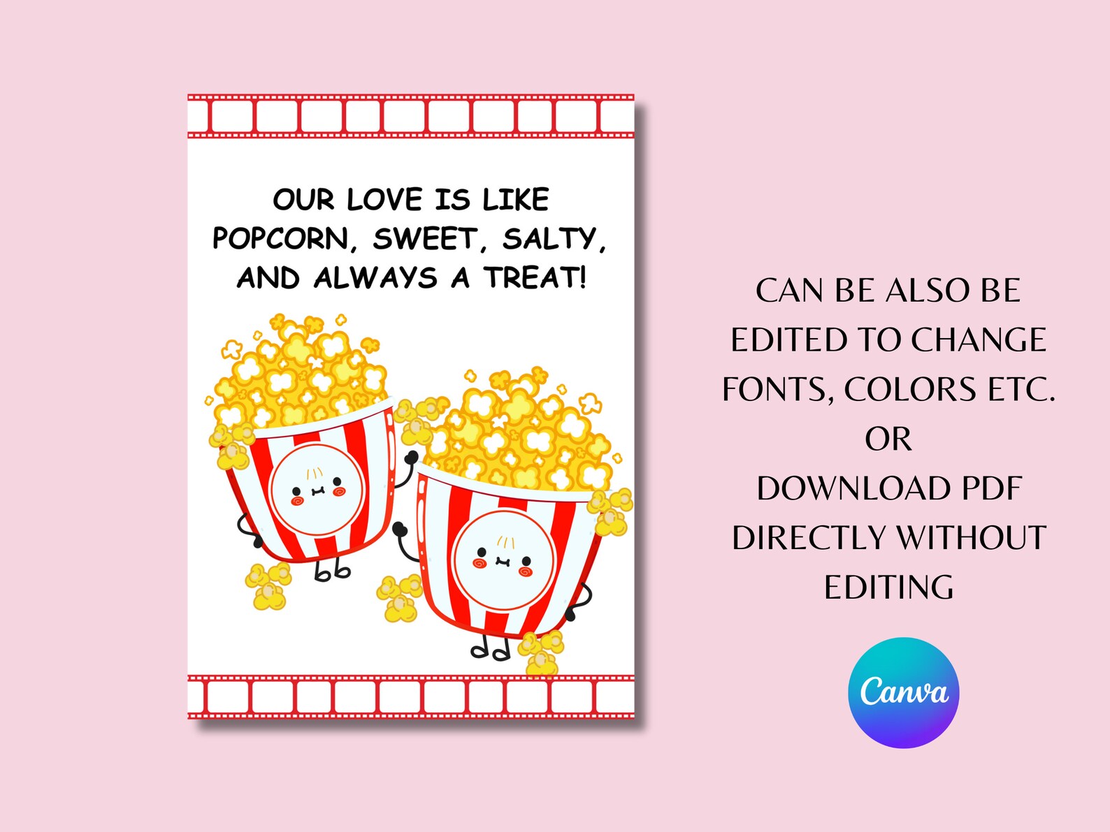 Popcorn Valentine Cards for Kids Classroom- Printable PDF for Classroom ...