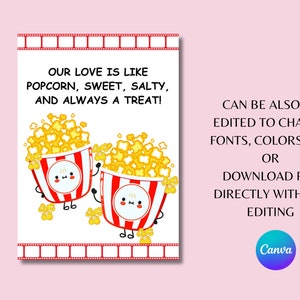 Popcorn Valentine Cards for Kids Classroom- Printable PDF for Classroom ...