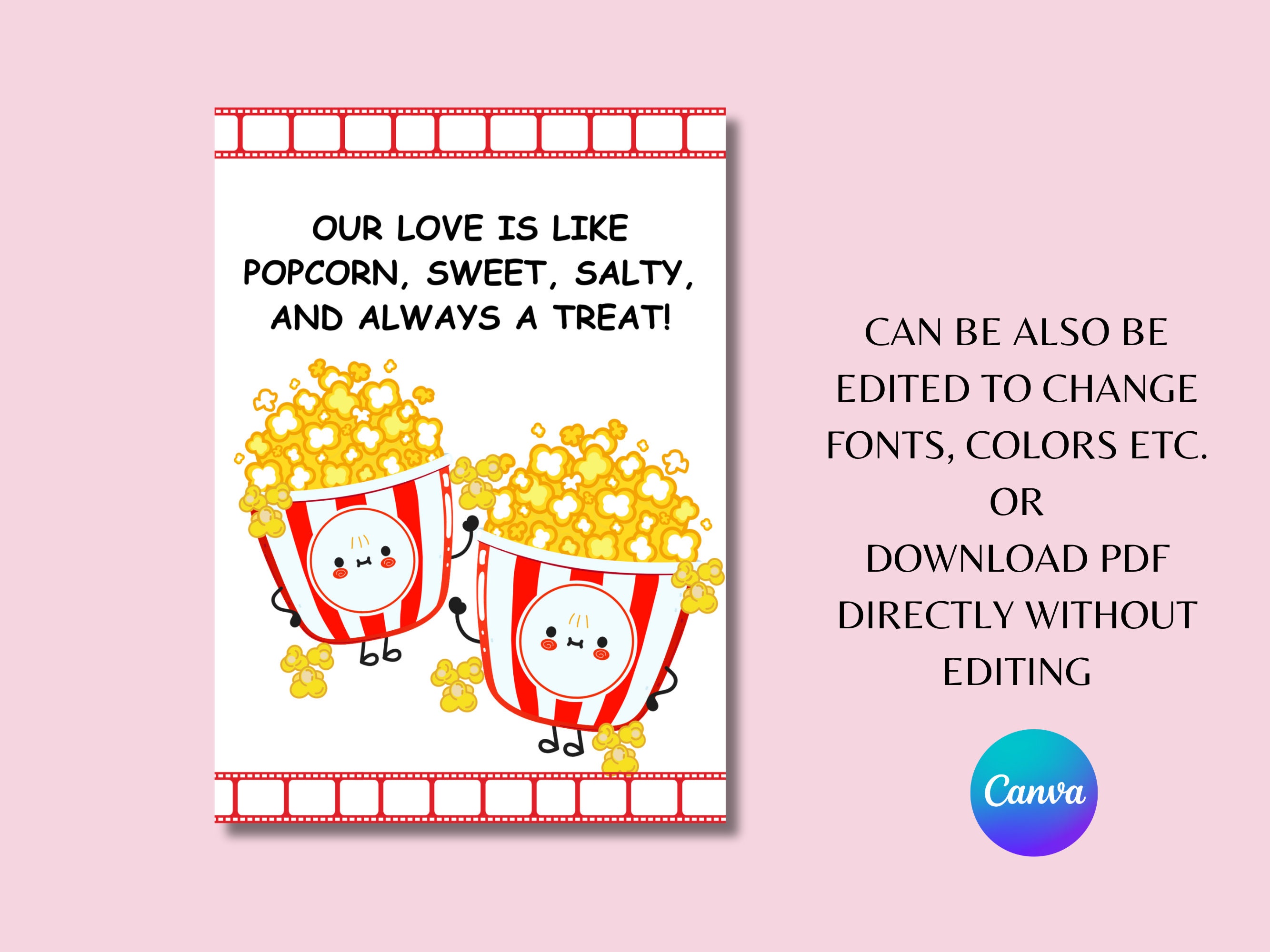 Popcorn Valentine Cards for Kids Classroom- Printable PDF for Classroom ...